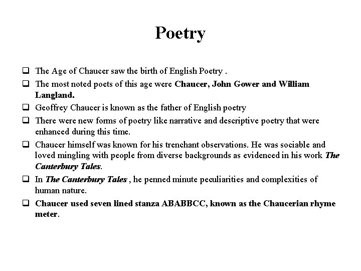 British Poetry from Chaucer to Milton An Overview