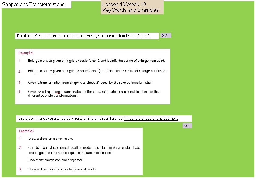 Shapes and Transformations Lesson 10 Week 10 Key