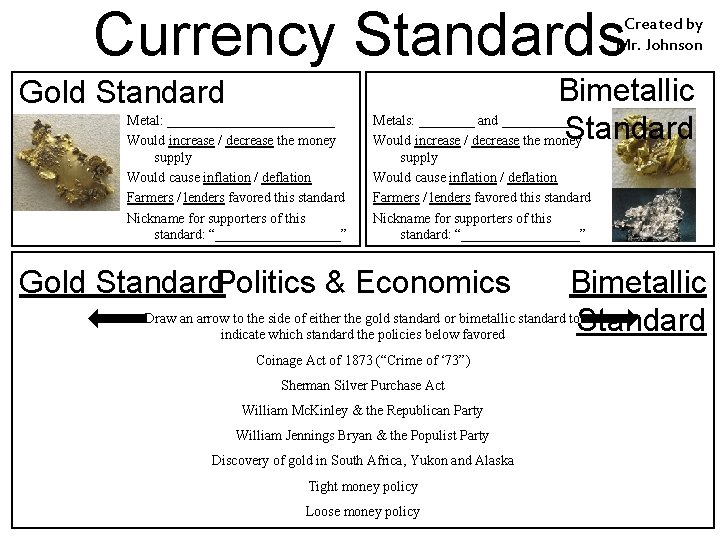 Currency Standards Created by Mr Johnson Gold Standard