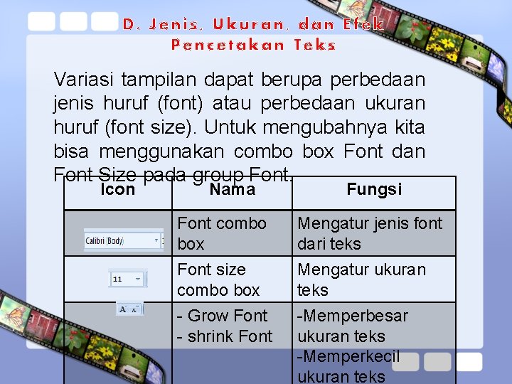 D Jenis Ukuran dan Efek Pencetakan Teks Variasi