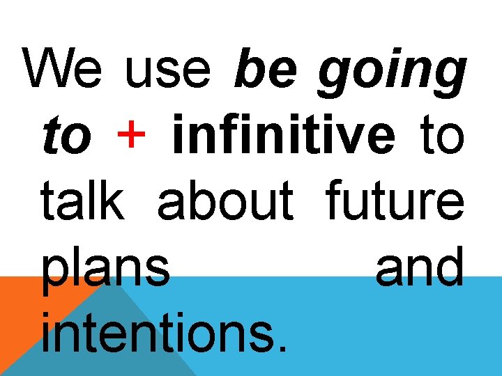 BE GOING TO FUTURE We use be going