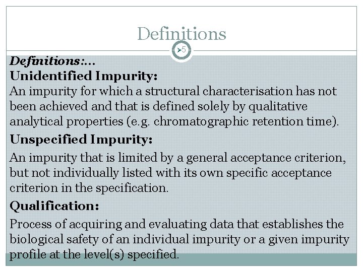 Setting Specification Limits for Impurities in Active Pharmaceutical