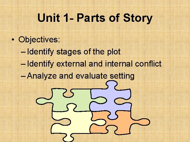 Unit 1 Parts of Story Objectives Identify stages