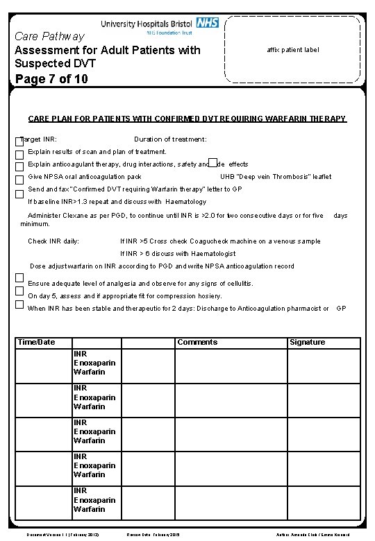 Care Pathway Assessment for Adult Patients with Suspected