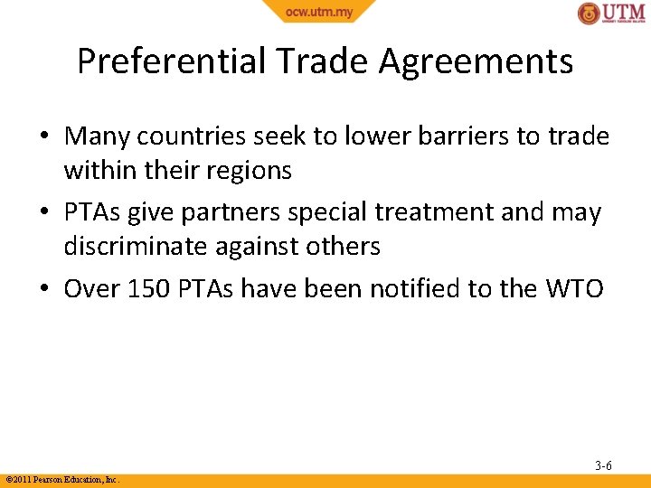 Regional Market Characteristics and Preferential Trade Agreements Global