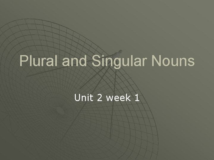 Plural and Singular Nouns Unit 2 week 1