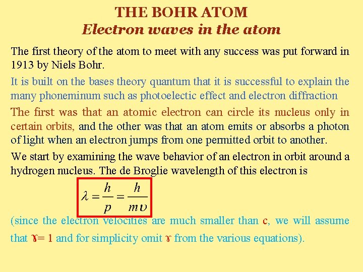 THE BOHR ATOM Electron waves in the atom