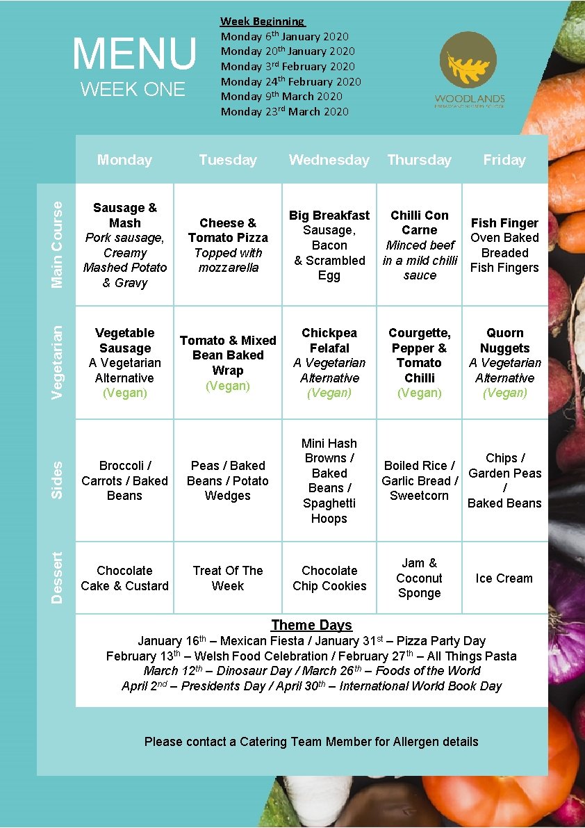 MENU Monday Tuesday Wednesday Thursday Friday Main Course