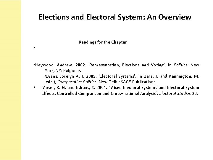 Elections and Electoral System An Overview Readings for