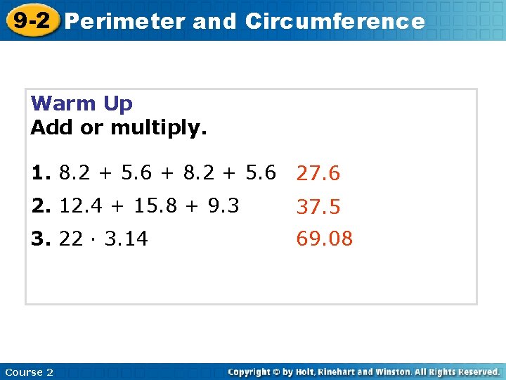 9 2 Perimeter and Circumference Warm Up Problem