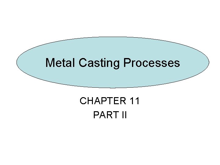 Metal Casting Processes CHAPTER 11 PART II Metal
