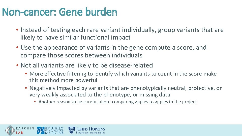 Lab 6 Analysis of multiple variants KARCHIN LAB