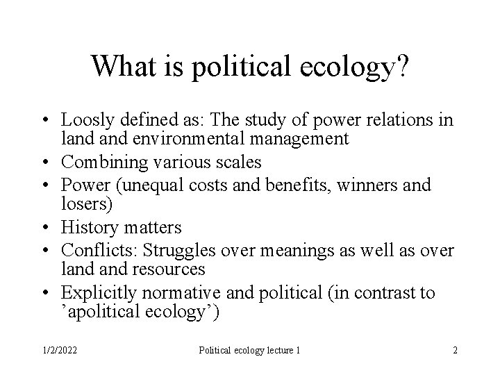 What is political ecology Tor A Benjaminsen Noragric