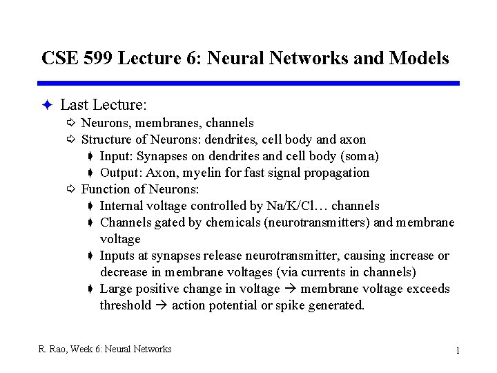 CSE 599 Lecture 6 Neural Networks and Models
