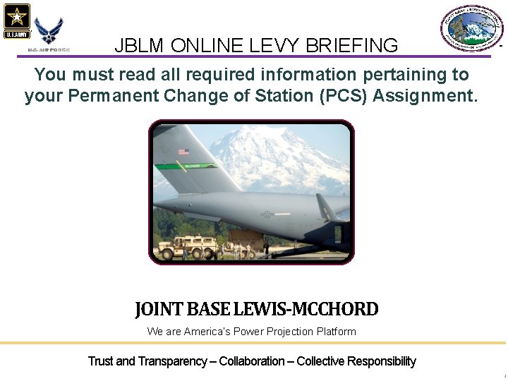 JBLM ONLINE LEVY BRIEFING You must read all