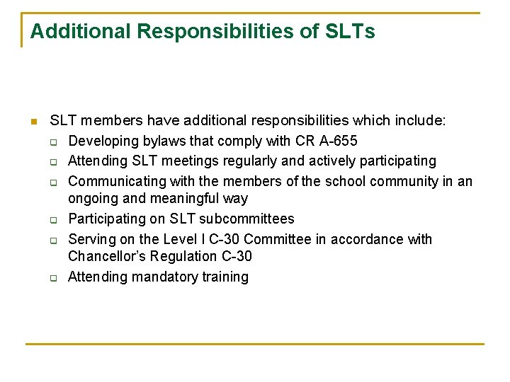 Overview of Roles and Responsibilities of School Leadership