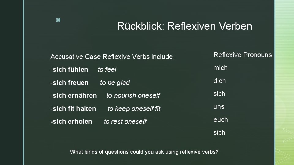 z Reflexive Verbs Reflexiven Verben Reflexive verbszare verbs