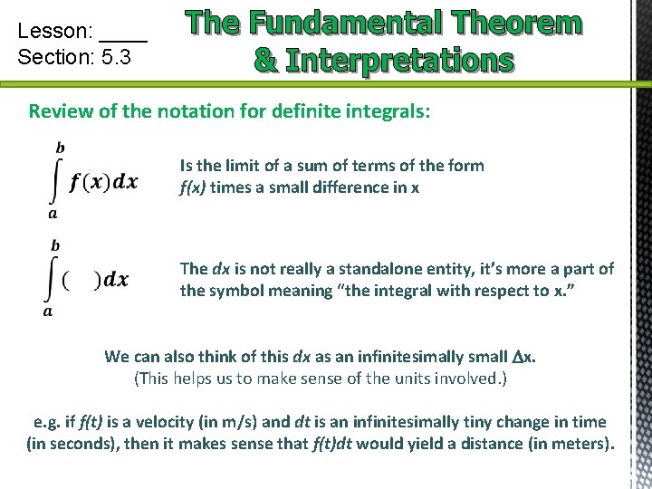 Lesson Section 5 3 Review of the notation