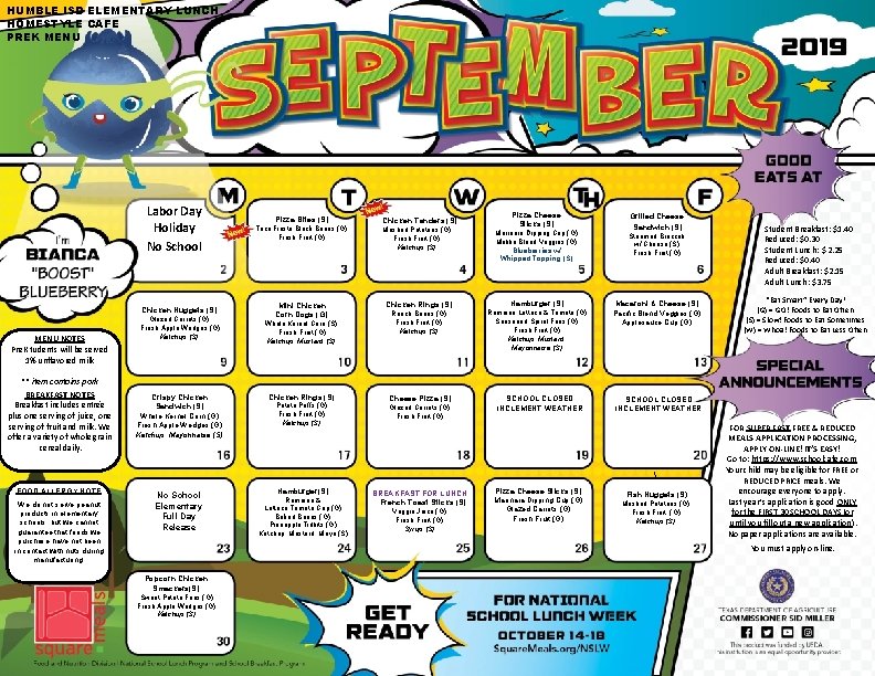 HUMBLE ISD ELEMENTARY LUNCH HOMESTYLE CAFE PREK MENU