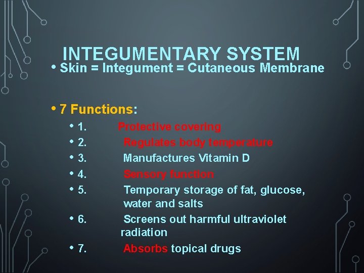 HEALTH SCIENCE I INTEGUMENTARY SYSTEM Skin Integument Cutaneous