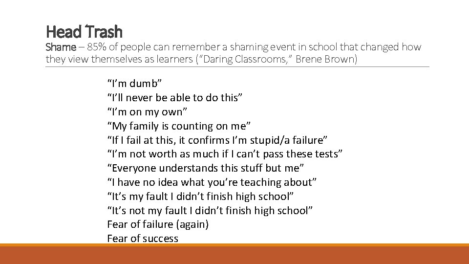 Recognizing and Addressing Student Head Trash IDENTIFYING THOUGHTS