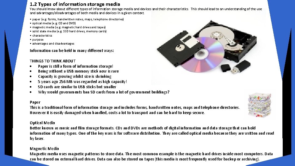 1 2 Types of information storage media You