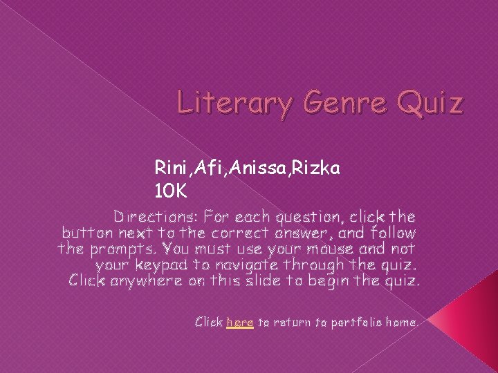 Literary Genre Quiz Rini Afi Anissa Rizka 10