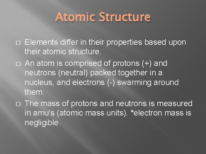 CHEMISTRY BASICS The foundations of biology Elements and