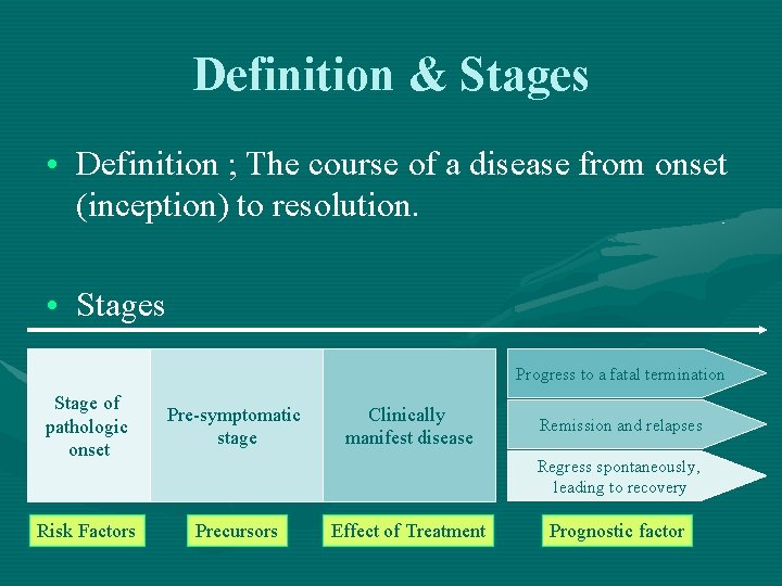 Natural History of Disease Background n Infectious disease