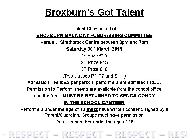 BROXBURN ACADEMY DAILY PUPIL BULLETIN Monday 11 th