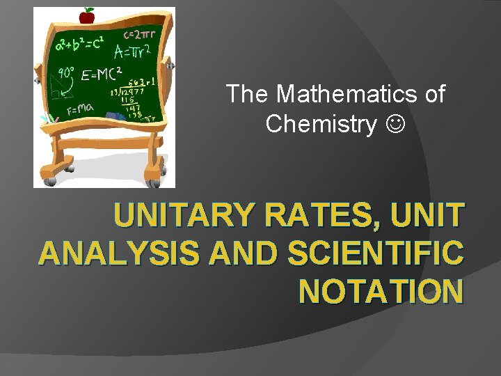 The Mathematics of Chemistry UNITARY RATES UNIT ANALYSIS
