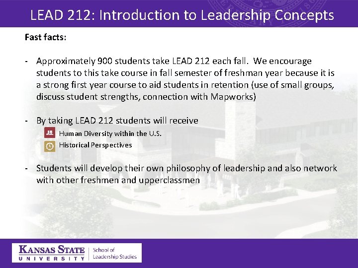 LEAD 212 Introduction to Leadership Concepts Fast facts