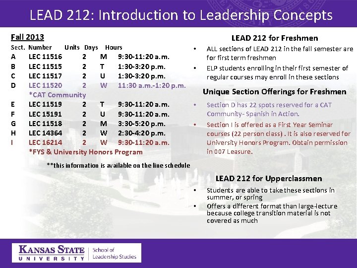 LEAD 212 Introduction to Leadership Concepts Fast facts