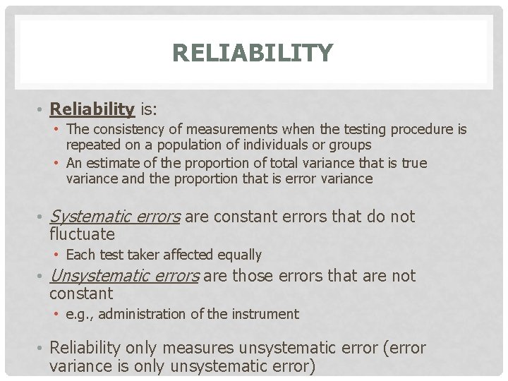 RELIABILITY PSY 504 PSYCHOLOGICAL MEASUREMENT CLASSICAL TEST THEORY