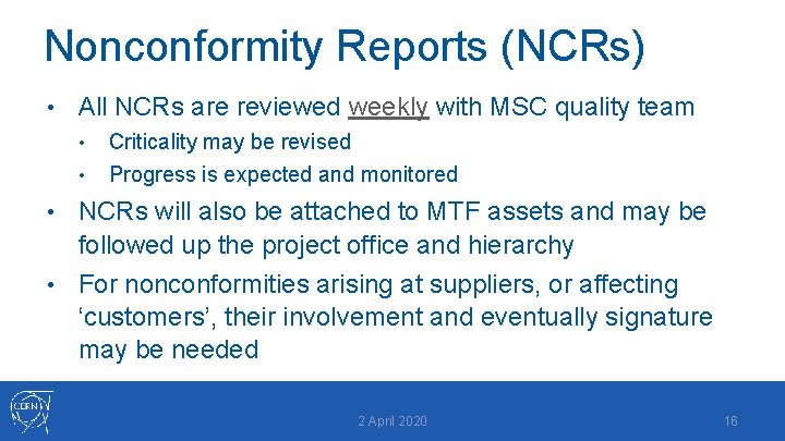 Quality Assurance Documentation QA Plan NCRs and Document