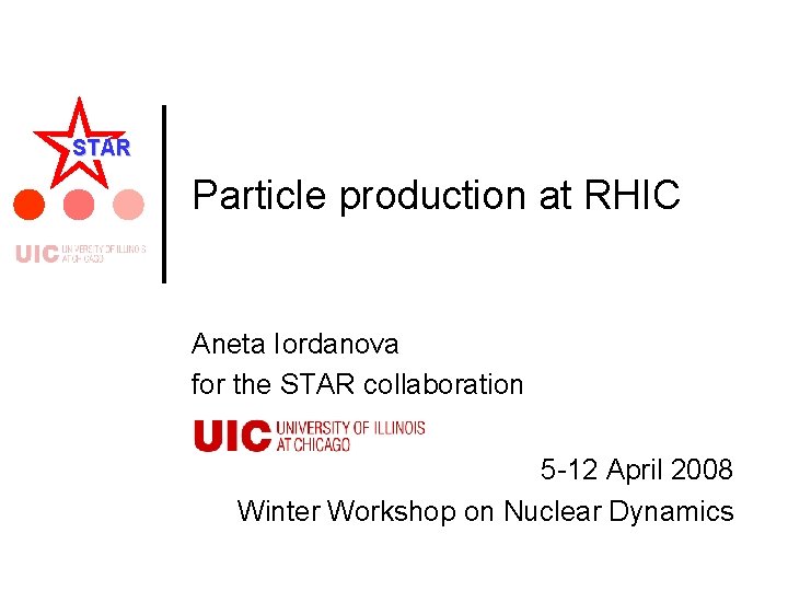 STAR Particle production at RHIC Aneta Iordanova for