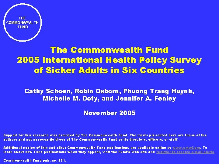 THE COMMONWEALTH FUND The Commonwealth Fund 2005 International