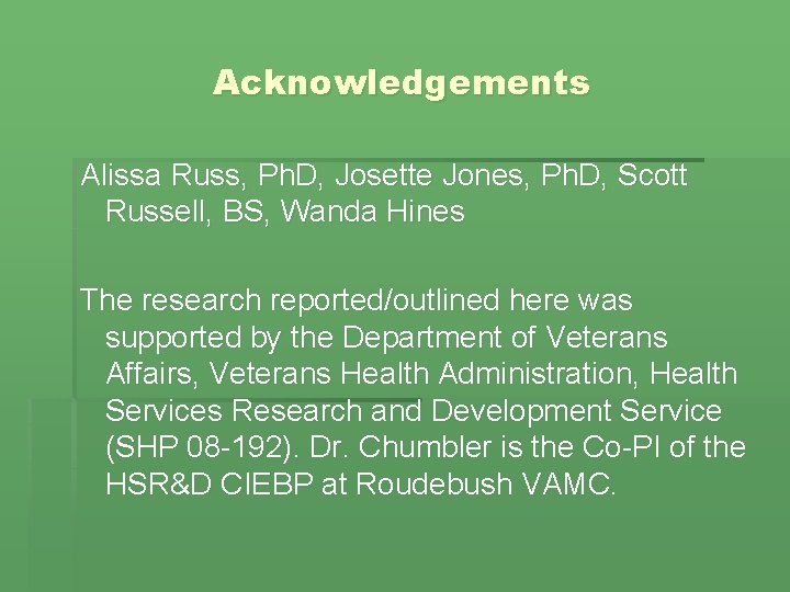 MHV Usability Testing Neale R Chumbler Ph D