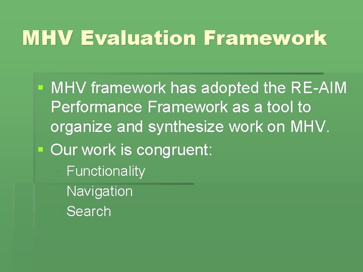 MHV Usability Testing Neale R Chumbler Ph D