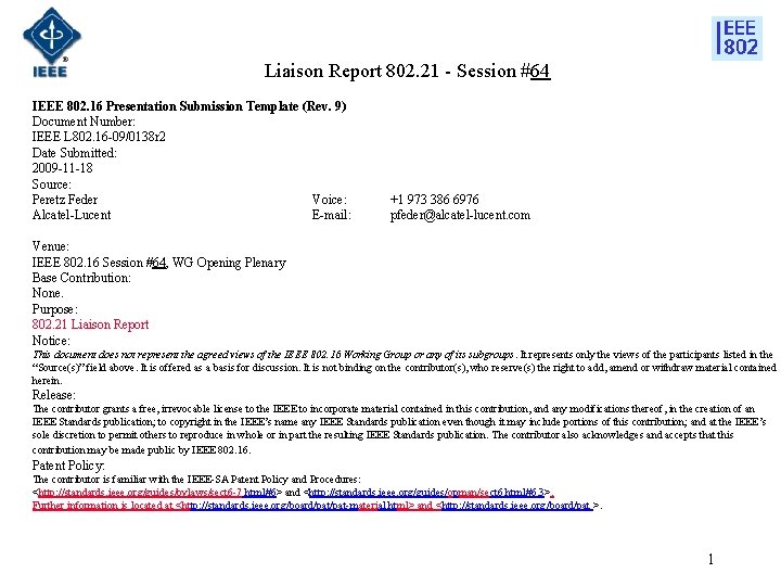 Liaison Report 802 21 Session 64 IEEE 802