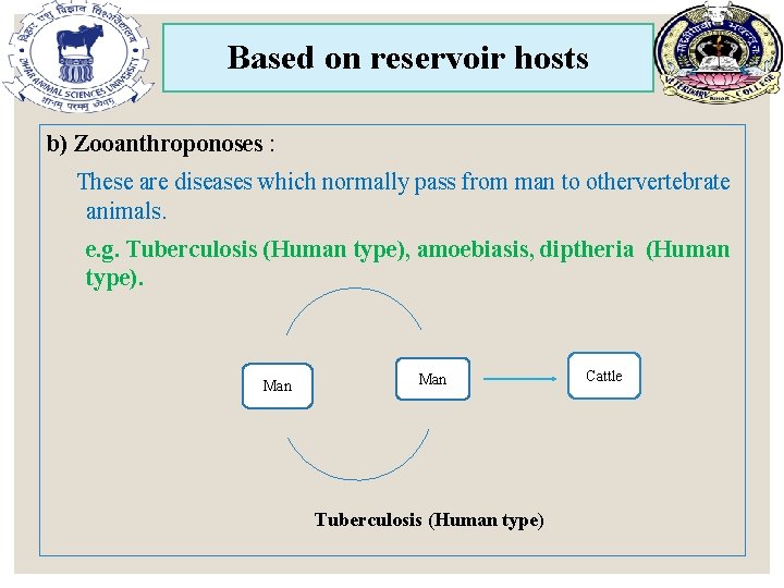 CLASSIFICATION OF ZOONOSES Classification of Zoonoses can be