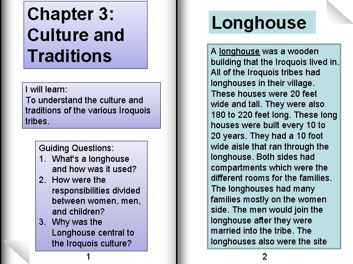 Chapter 3 Culture and Traditions I will learn