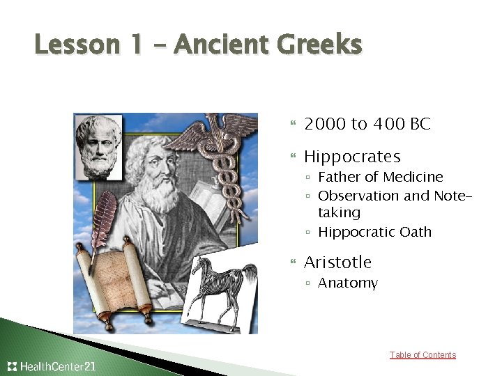 History of Health Care TABLE OF CONTENTS History