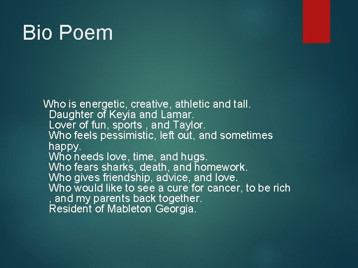 Poetry Portfolio Project BY LAMAR CASTILE Table of