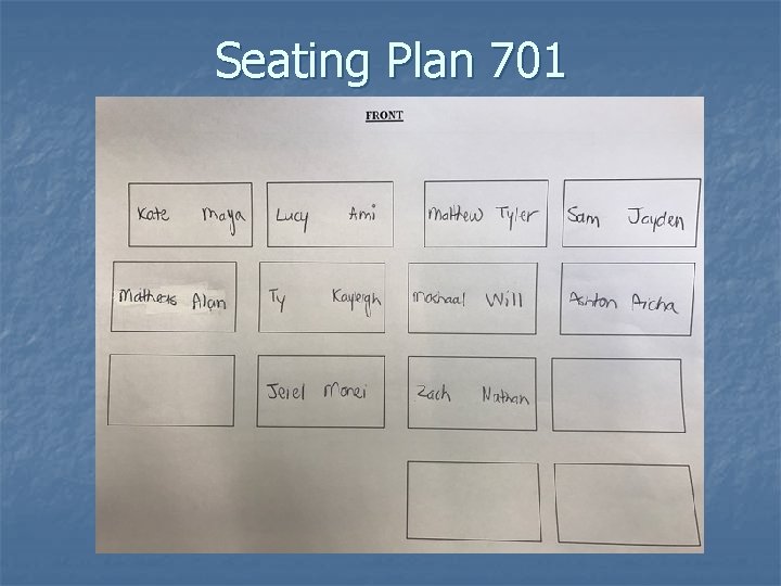 Science 7 Seating Plan 701 Seating Plan 702