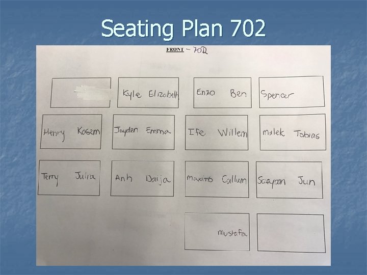 Science 7 Seating Plan 701 Seating Plan 702