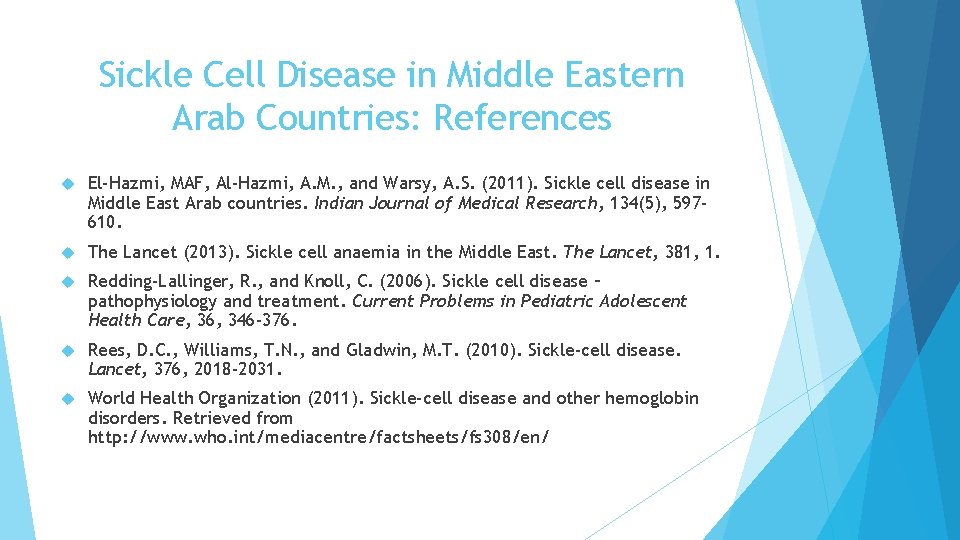 Sickle Cell Disease in Middle Eastern Arab Countries