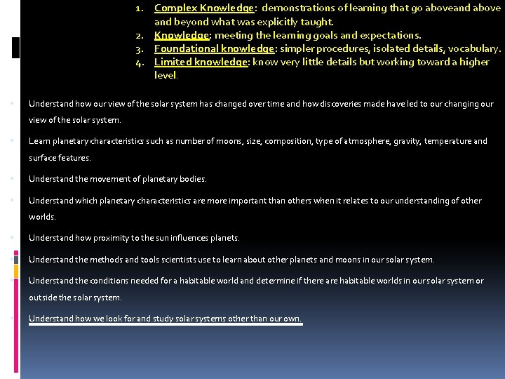 1 Complex Knowledge demonstrations of learning that go