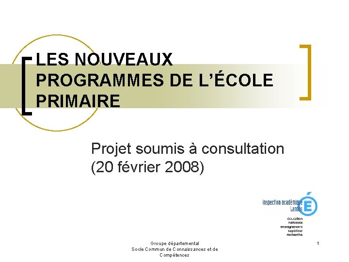 LES NOUVEAUX PROGRAMMES DE LCOLE PRIMAIRE Projet soumis