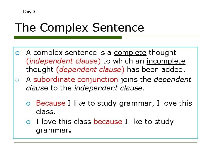 Day 1 The Four Types of Sentences To